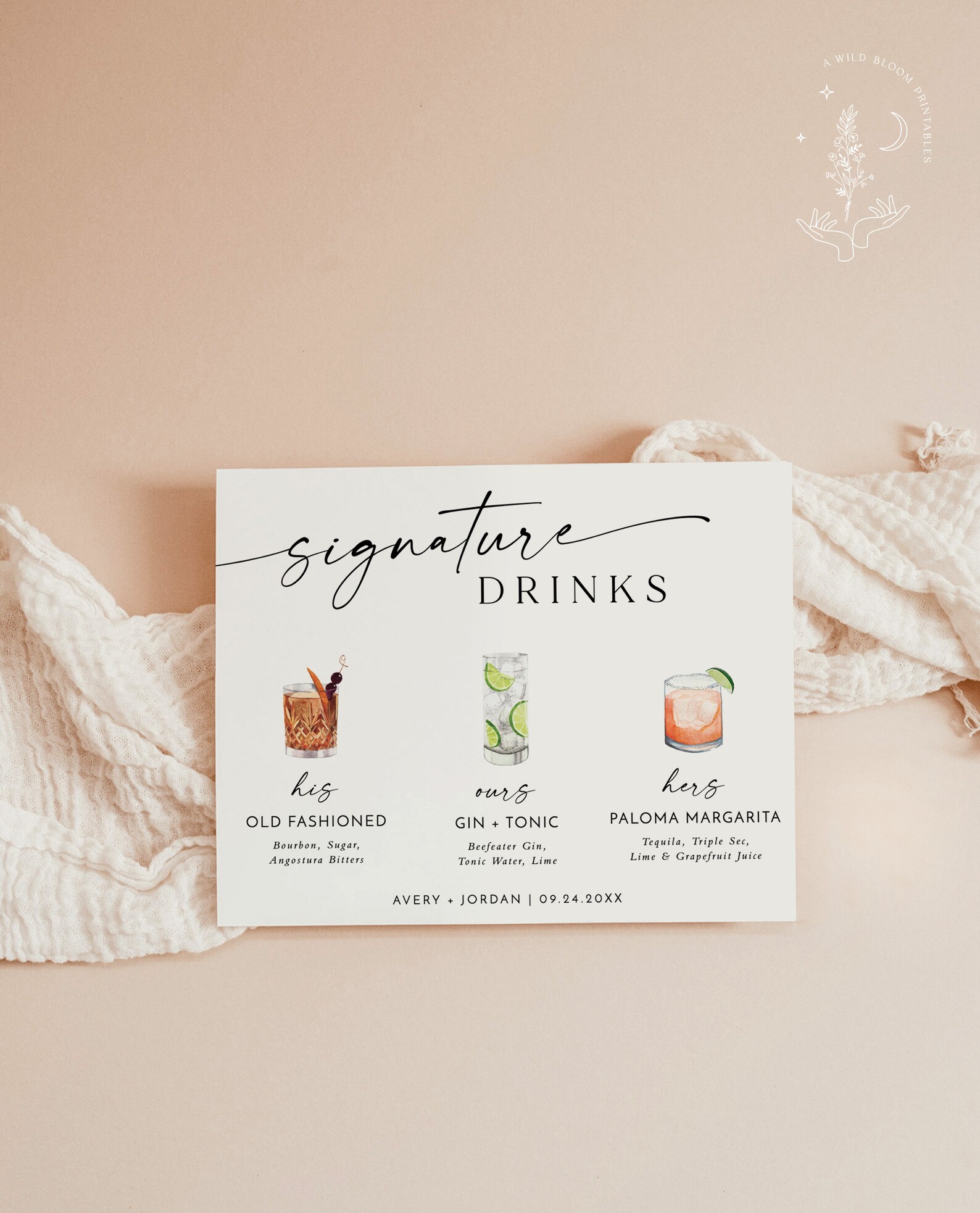 Signature Drinks Sign Template, Signature Cocktail Sign, Minimalist ...