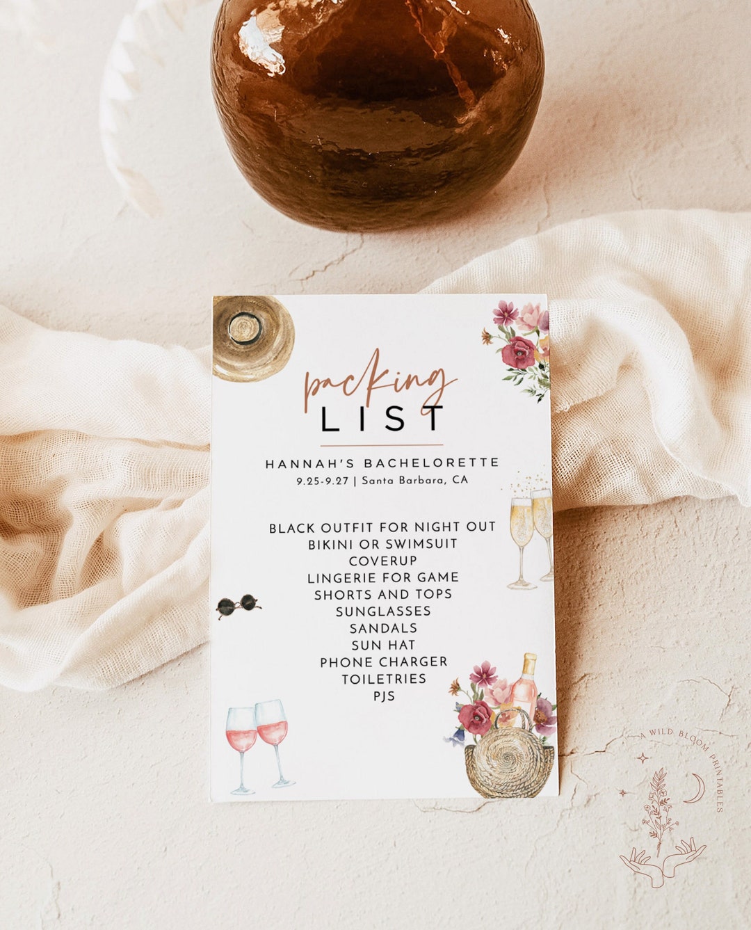 Bachelorette Party Packing List, Wine Bachelorette Party, Boho Winery ...