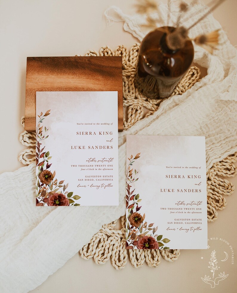 Rustic Fall Wedding Invitation Template Autumn Wedding | Etsy