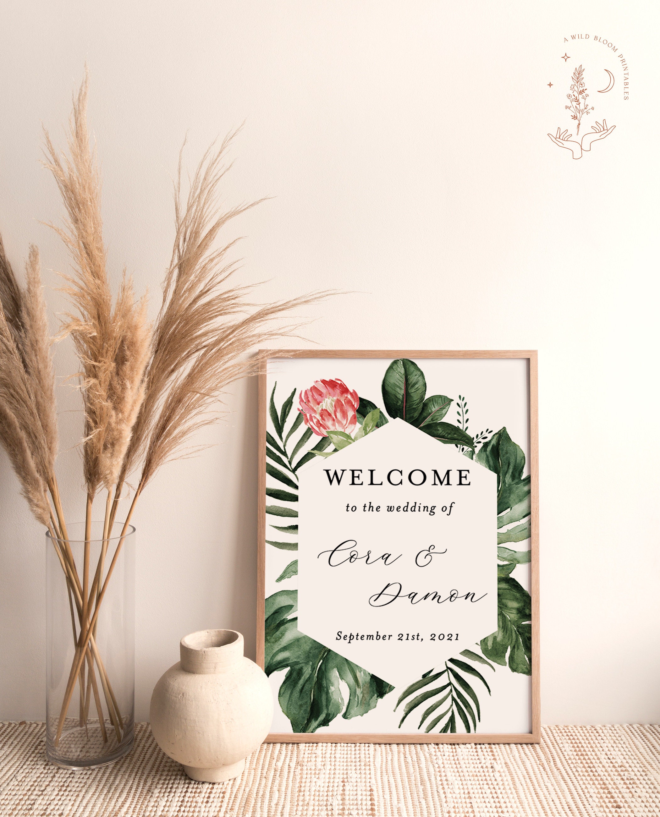 Tropical Wedding Welcome Sign Template Modern Tropical - Etsy