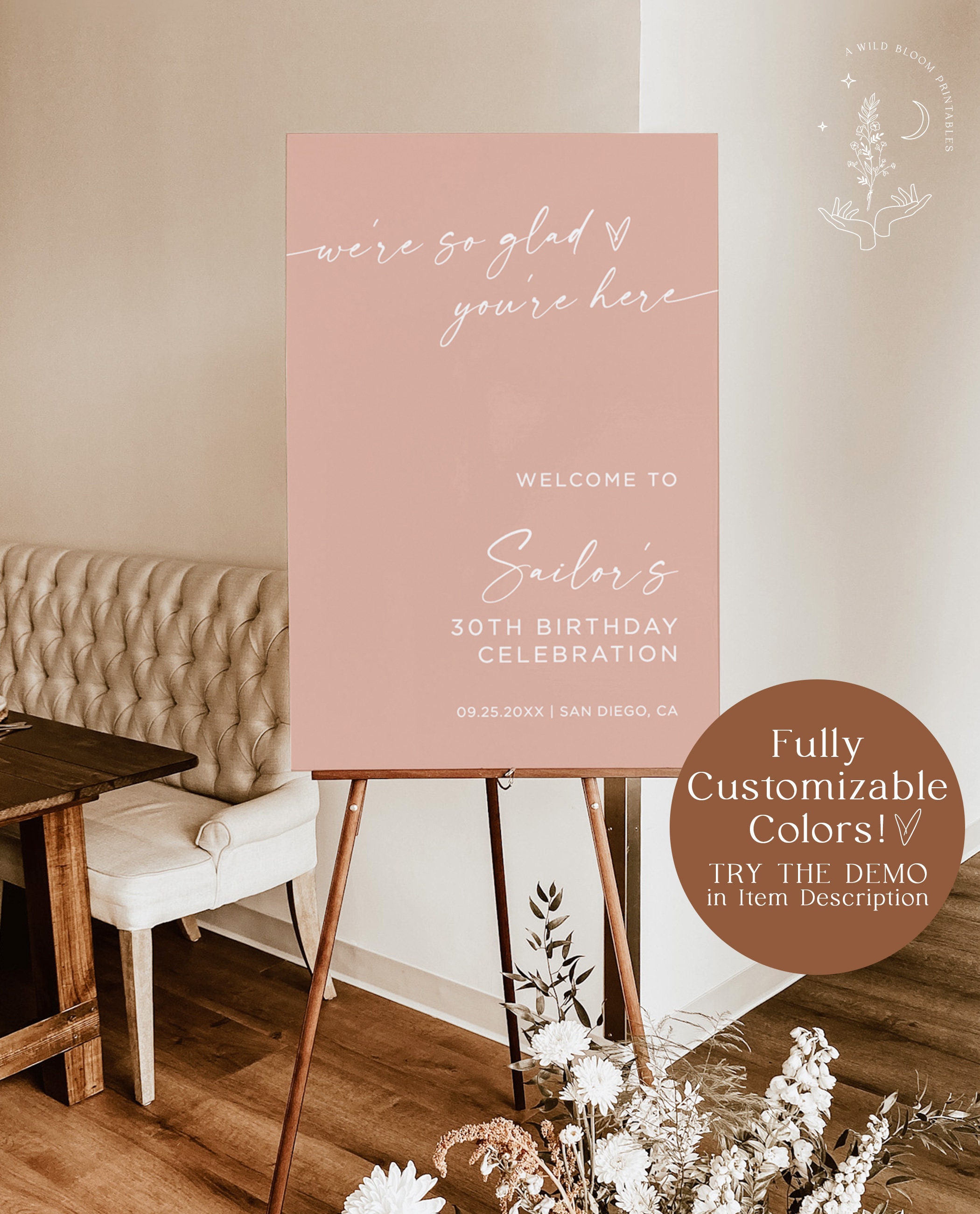 Birthday Party Welcome Sign Modern Birthday Welcome Sign | Etsy