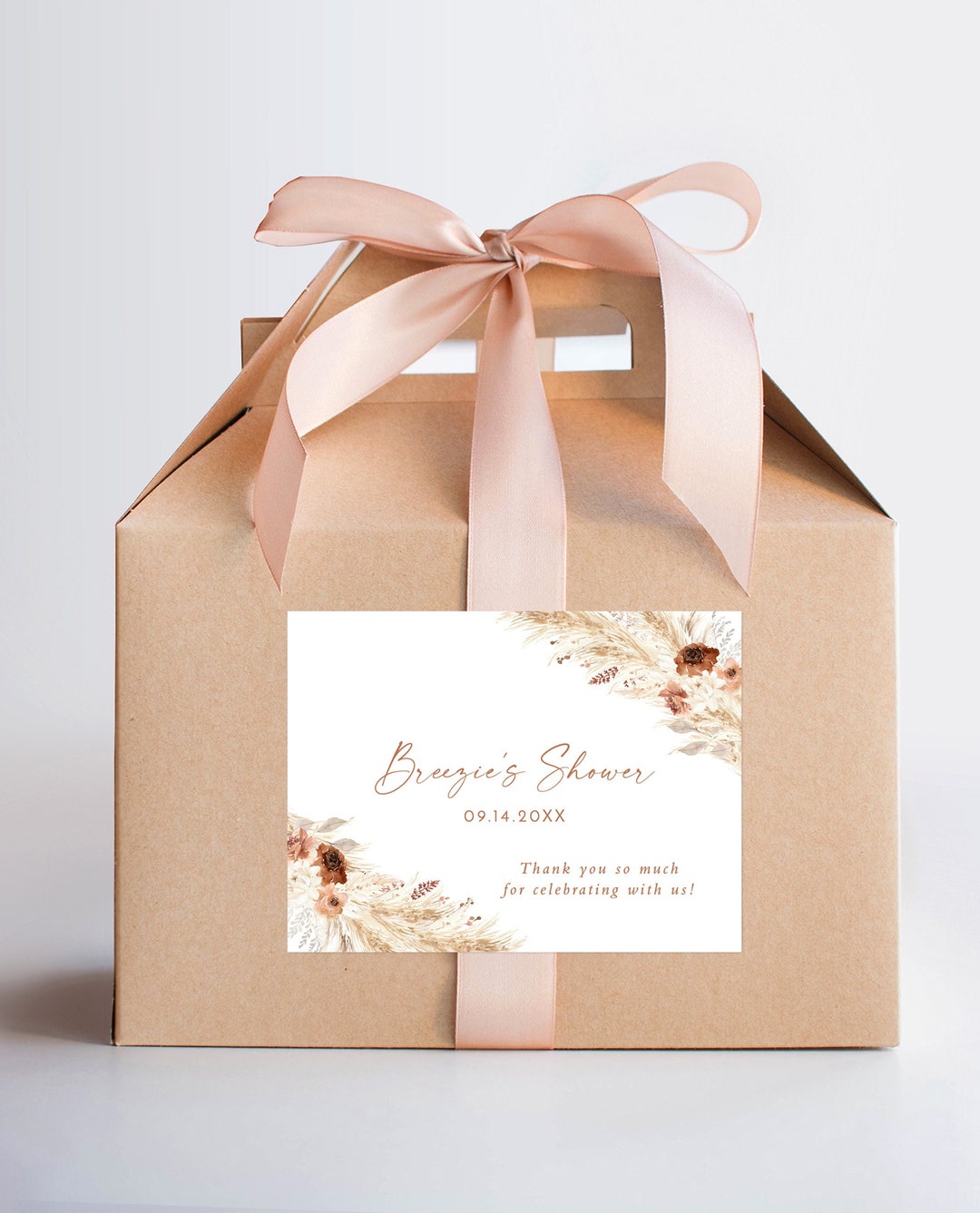 Boho Gable Box Sticker Template, Pampas Grass Gable Box Label, 1st ...