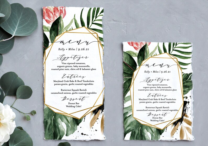 Tropical Wedding Menu Template Palm Leaf Menu Card | Etsy