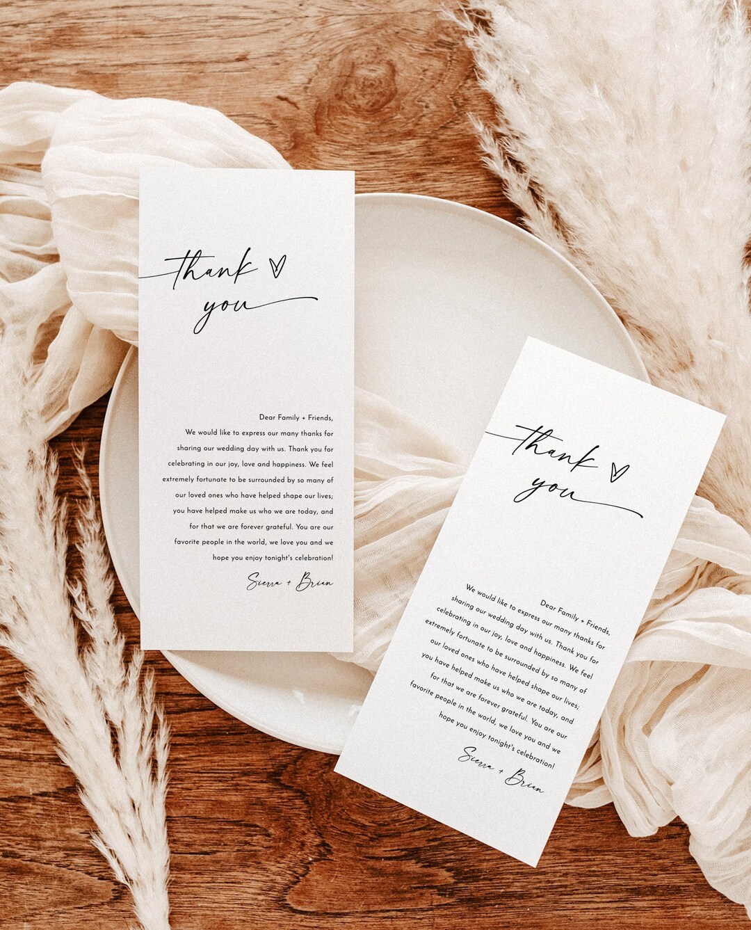 Modern Thank You Letter, Wedding Napkin Note, Wedding Menu Thank You ...