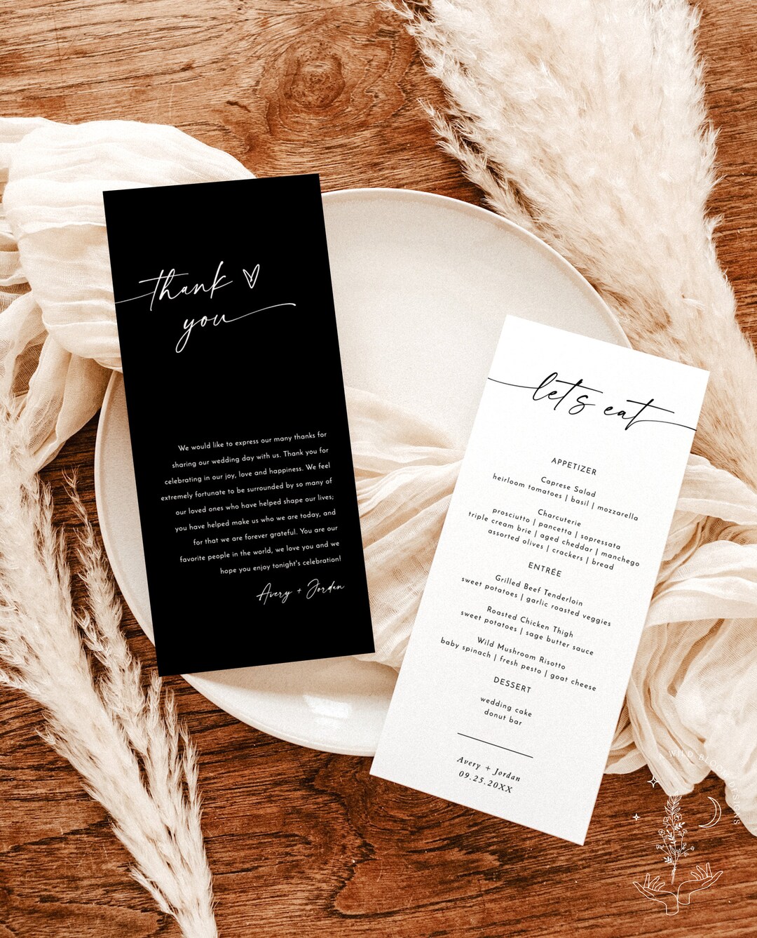 Minimalist Menu + Thank You Letter Template, Wedding Napkin Note ...