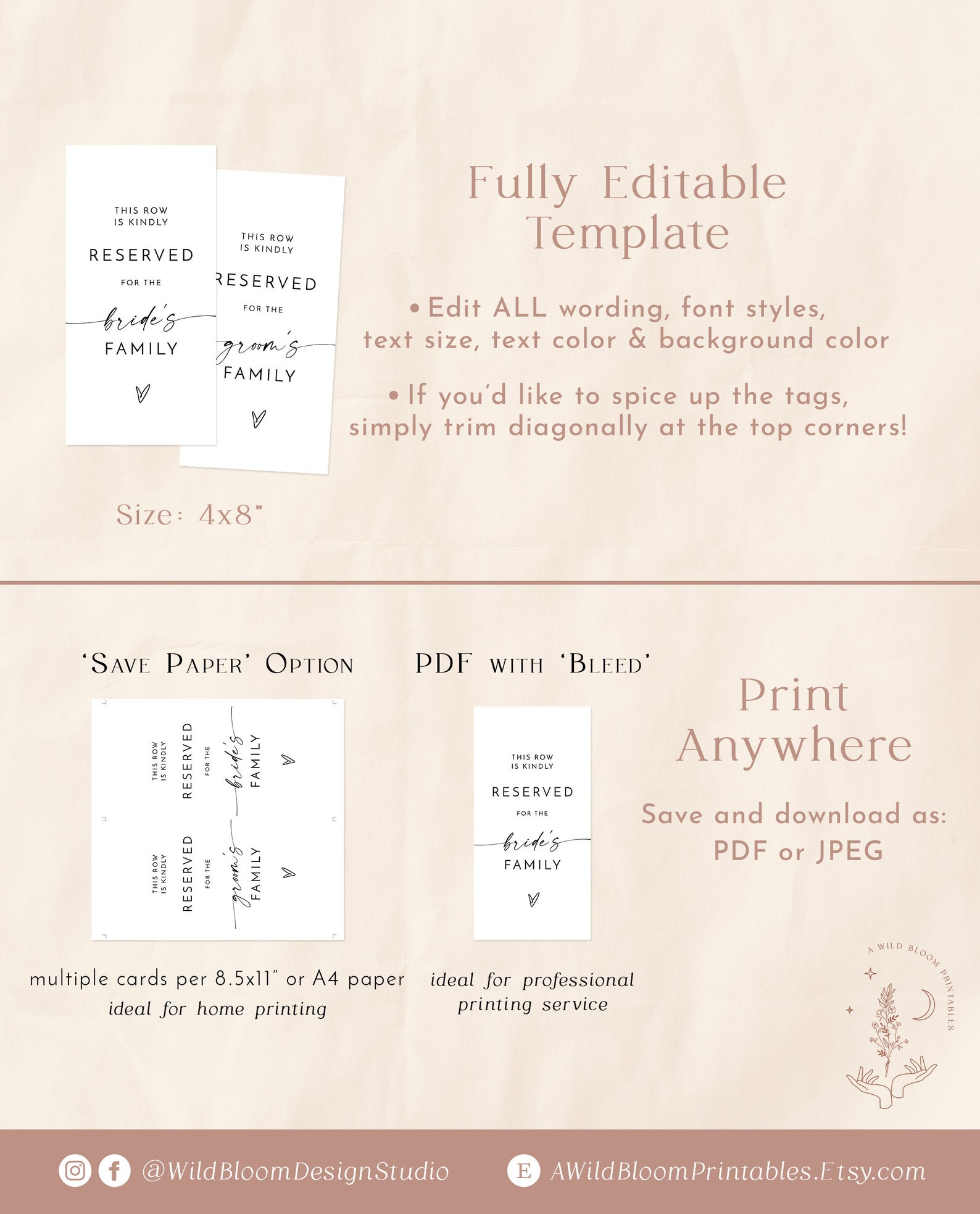 Reserved Chair Tags Minimalist Reserved Tag Modern Wedding - Etsy