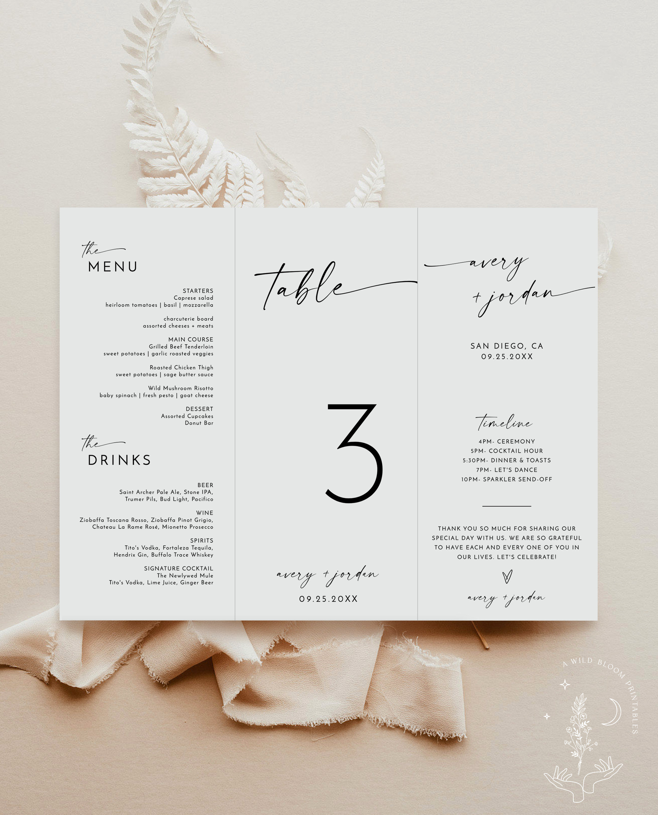 Modern Wedding Trifold Table Numbers, Minimalist Wedding Table Numbers ...