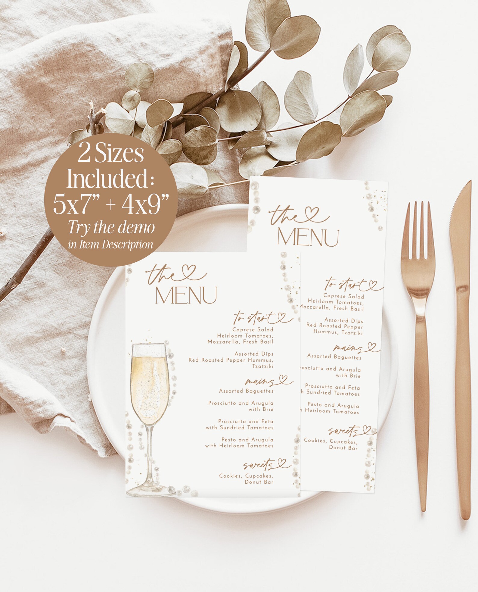 Pearls and Prosecco Bridal Shower Menu Template, Brunch & Bubbly, Baby ...