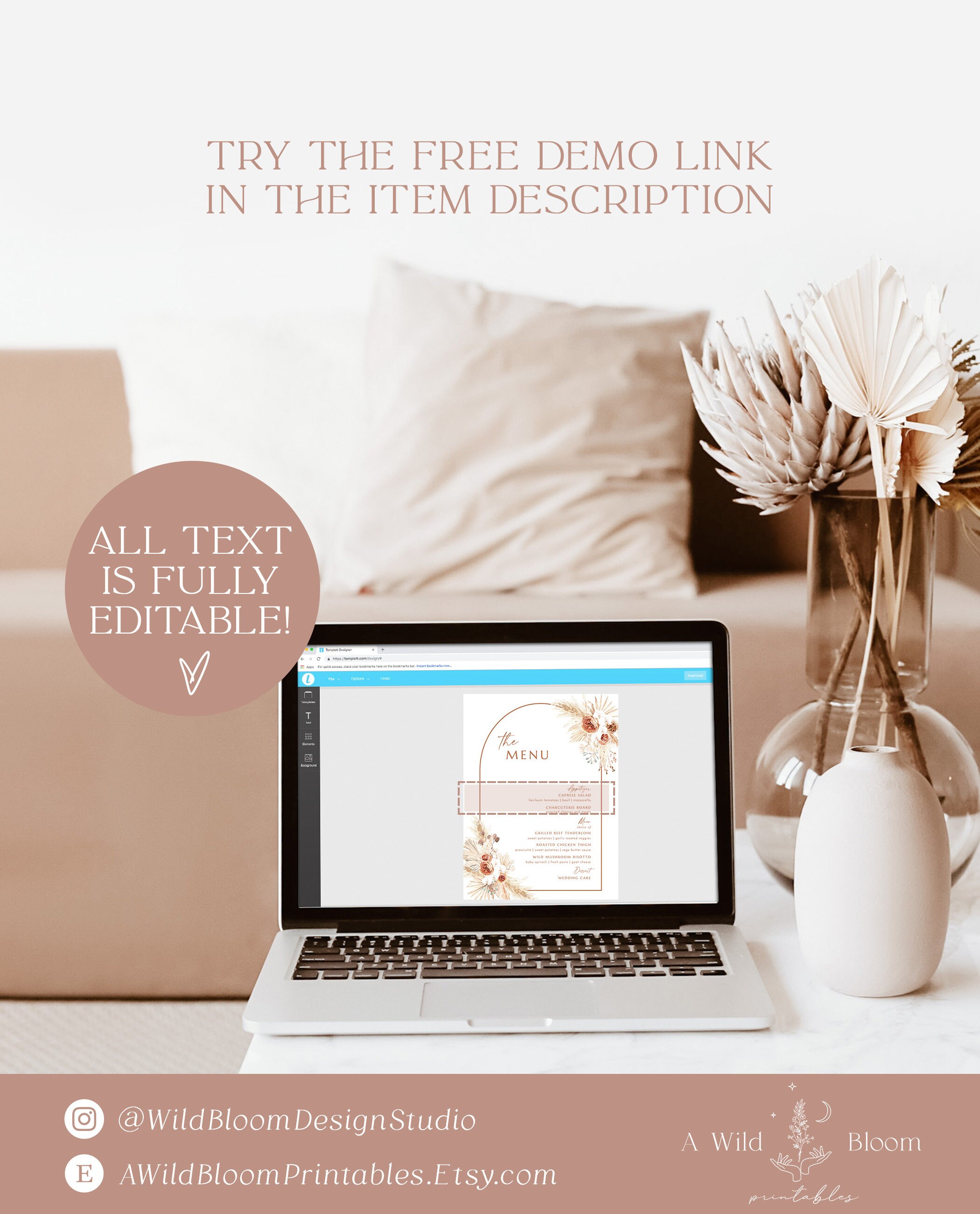 Boho Wedding Menu Poster Dinner Menu Poster Modern - Etsy