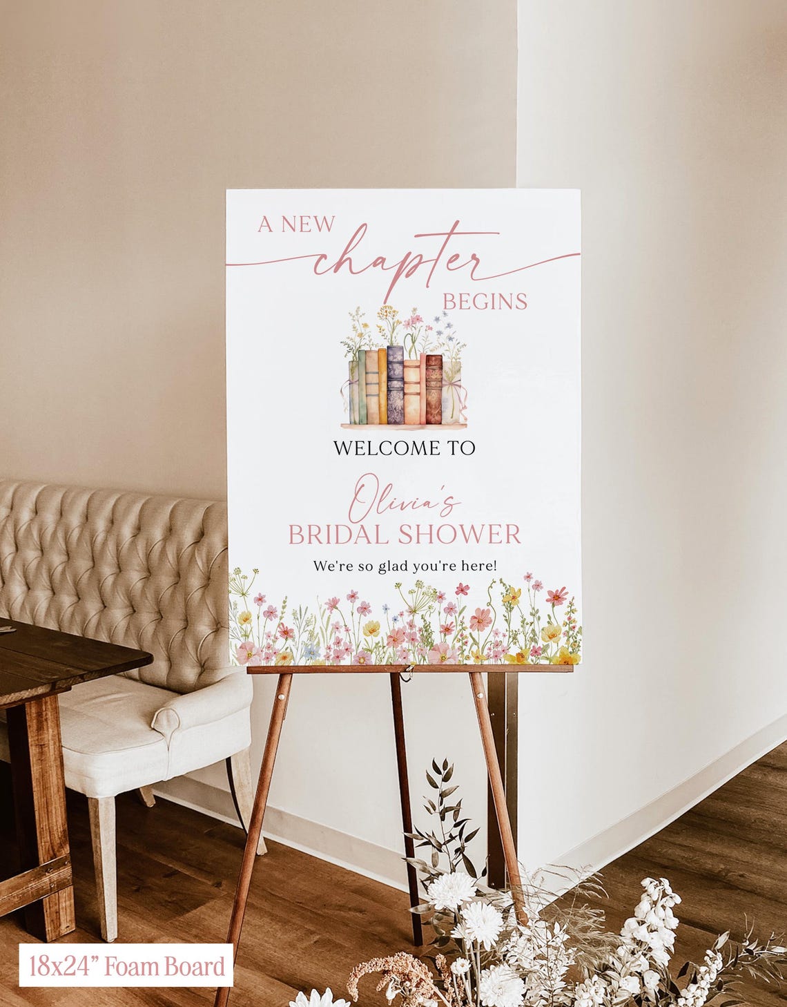 Printed + Shipped A New Chapter Bridal Shower Welcome Poster, Floral ...