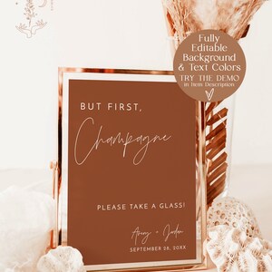 Champagne Sign Template, but First Champagne, Modern Minimalist Wedding ...