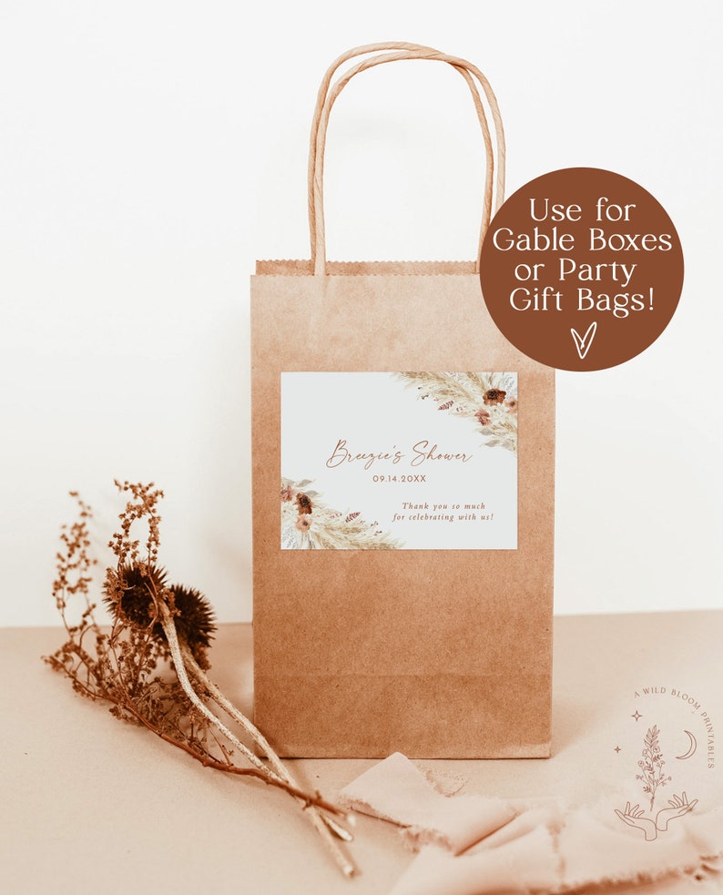 Boho Gable Box Sticker Template Pampas Grass Gable Box Label | Etsy