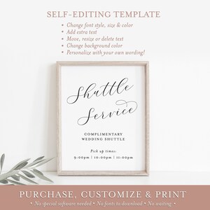 Shuttle Service Editable Sign, Wedding Shuttle Pick up Time Sign ...