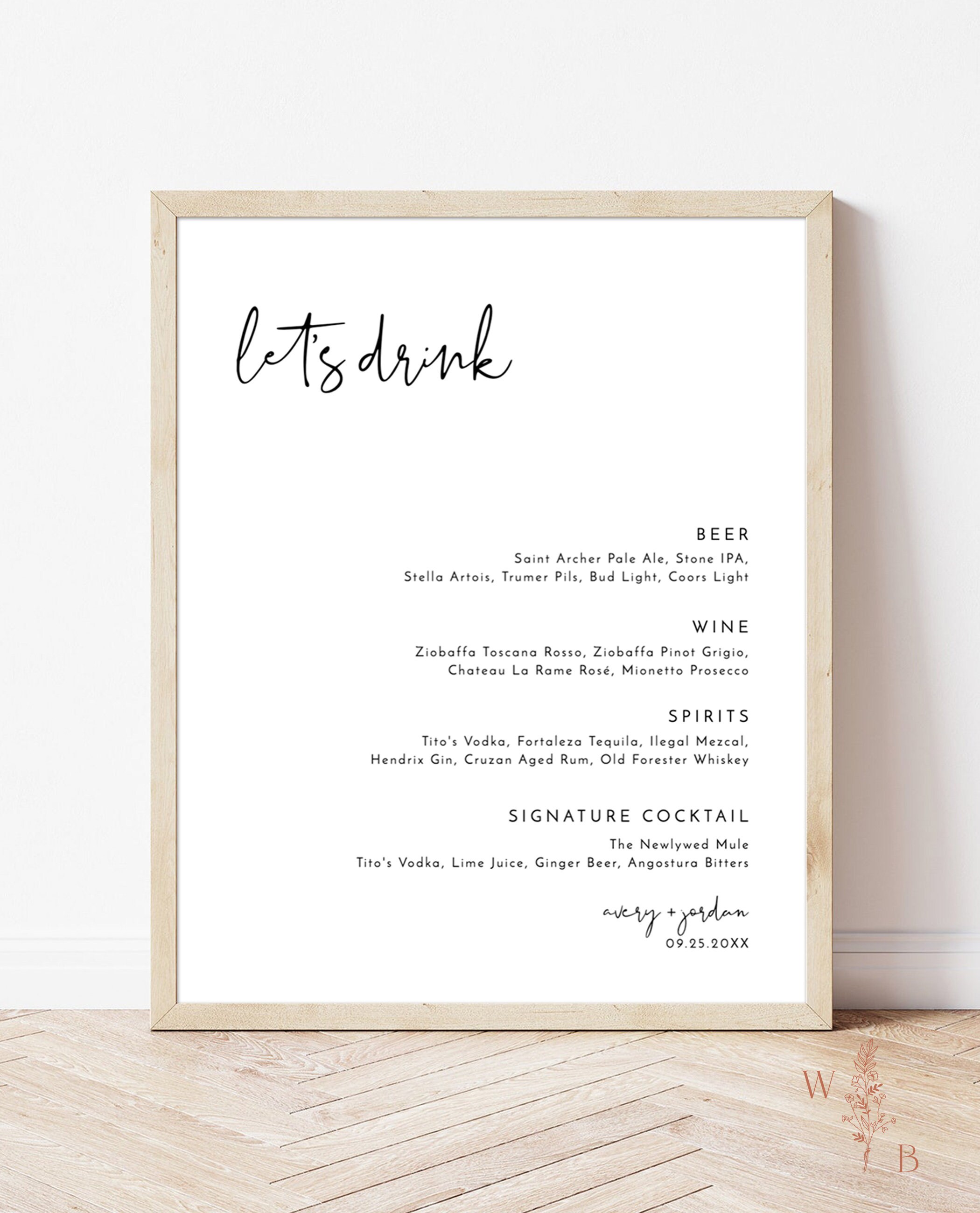 Minimalist Wedding Bar Menu Template Modern Minimalist Bar - Etsy