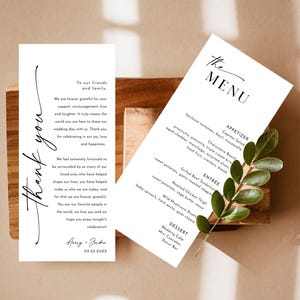 Menu and Thank You Letter, Wedding, Napkin Note, Modern Minimalist ...