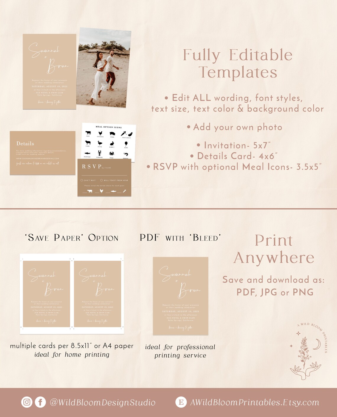 Beige Modern Wedding Invitation Suite Template, Minimalist Desert ...