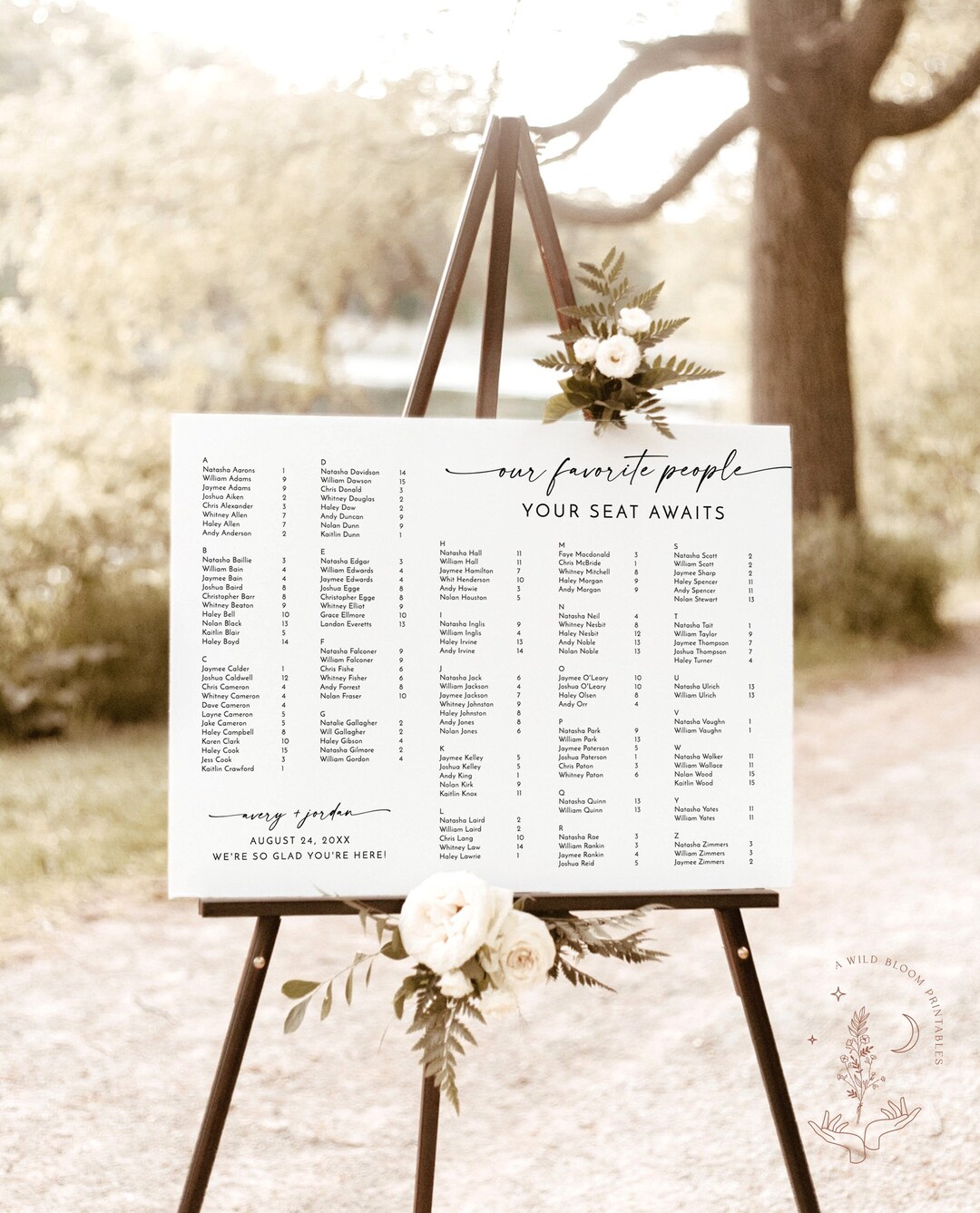 Minimalist Alphabetical Seating Chart Sign, Our Favorite People Seating ...