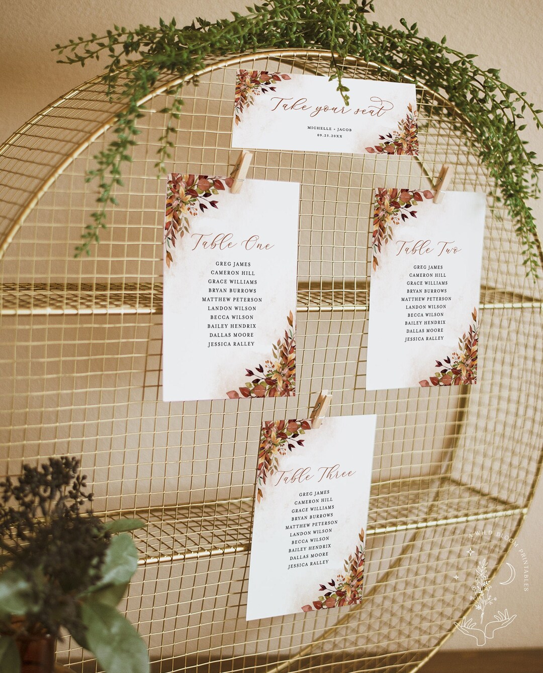Fall Wedding Seating Chart Cards, Rustic Autumn Wedding, Fall ...