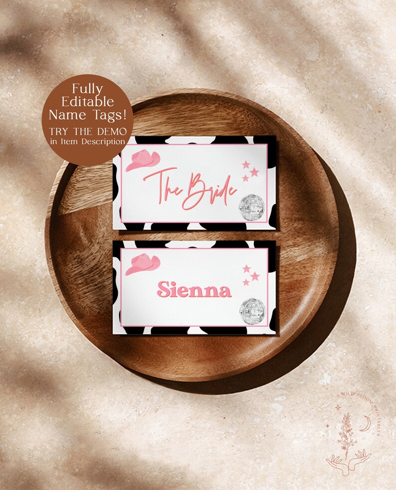 Disco Cowgirl Name Tag Template Space Cowgirl Bachelorette - Etsy