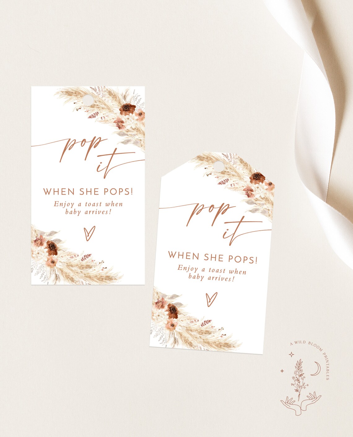 Pop When She Pops Tag Mini Champagne Bottle Tag Template | Etsy