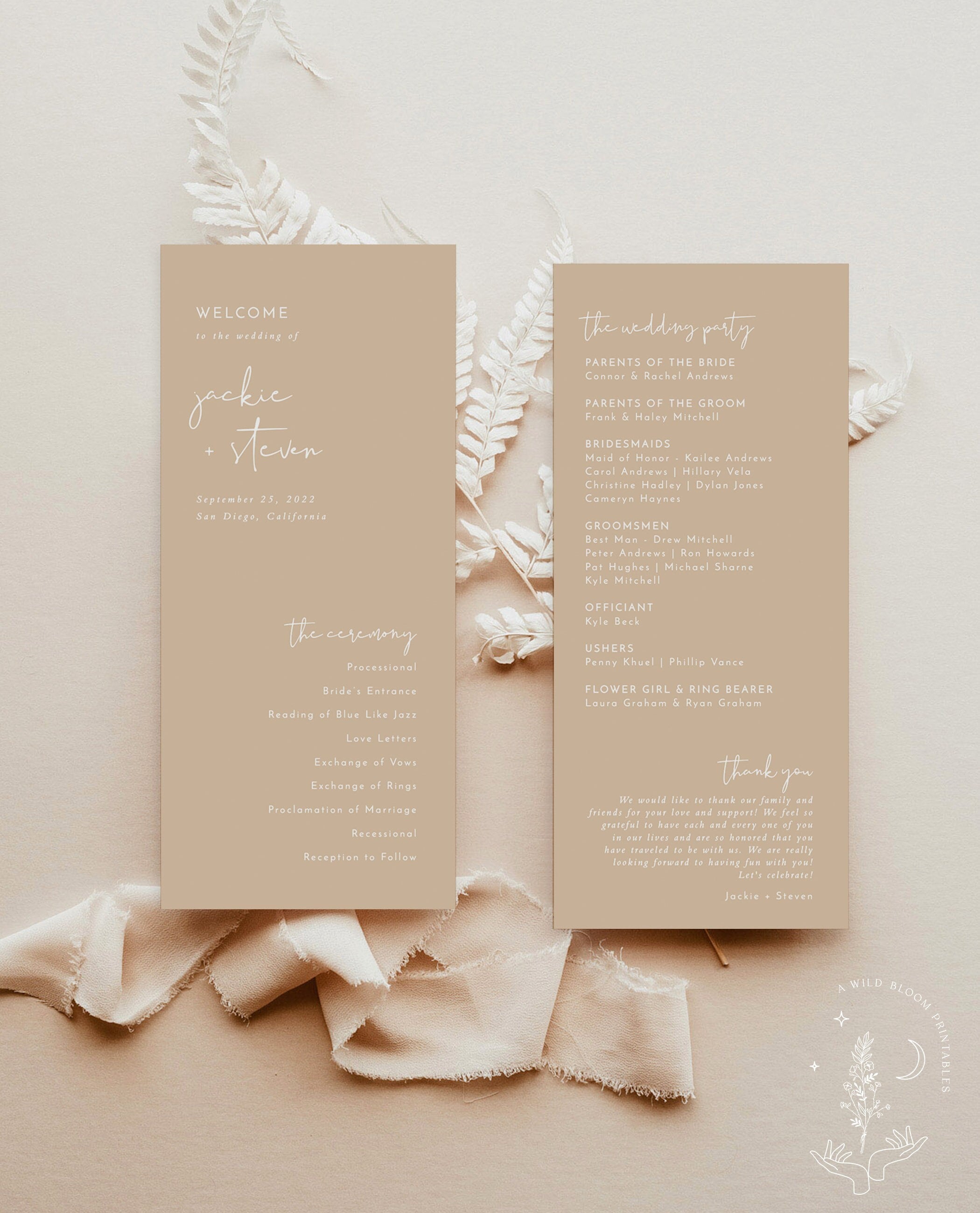 Minimalist Wedding Program Template Printable Order of | Etsy