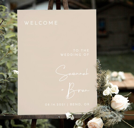Minimalist Wedding Welcome Sign Template Beige Welcome Sign | Etsy