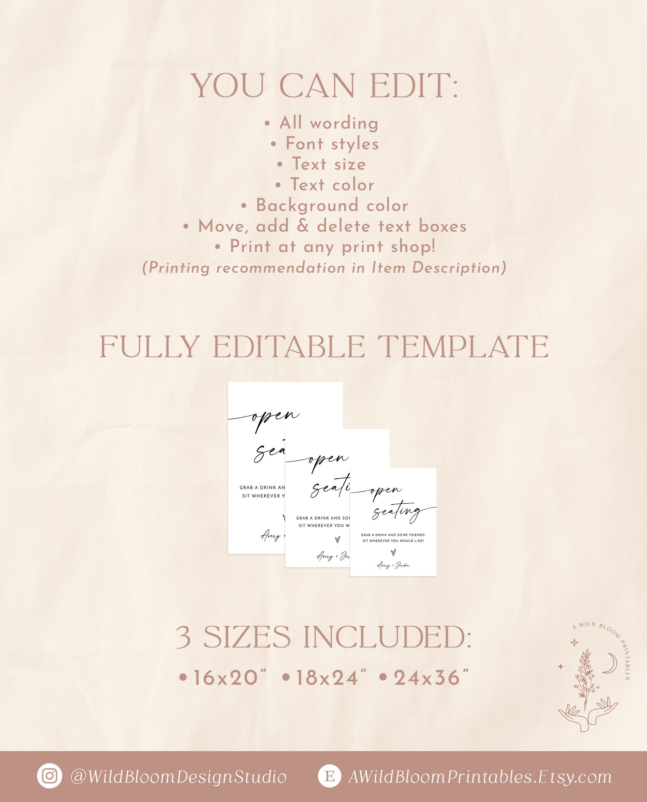 Open Seating Sign Template Modern Wedding Signage Sit - Etsy