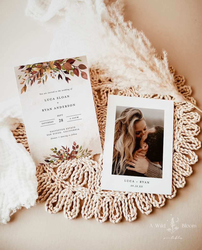 Rustic Fall Wedding Invitation Template Autumn Wedding - Etsy