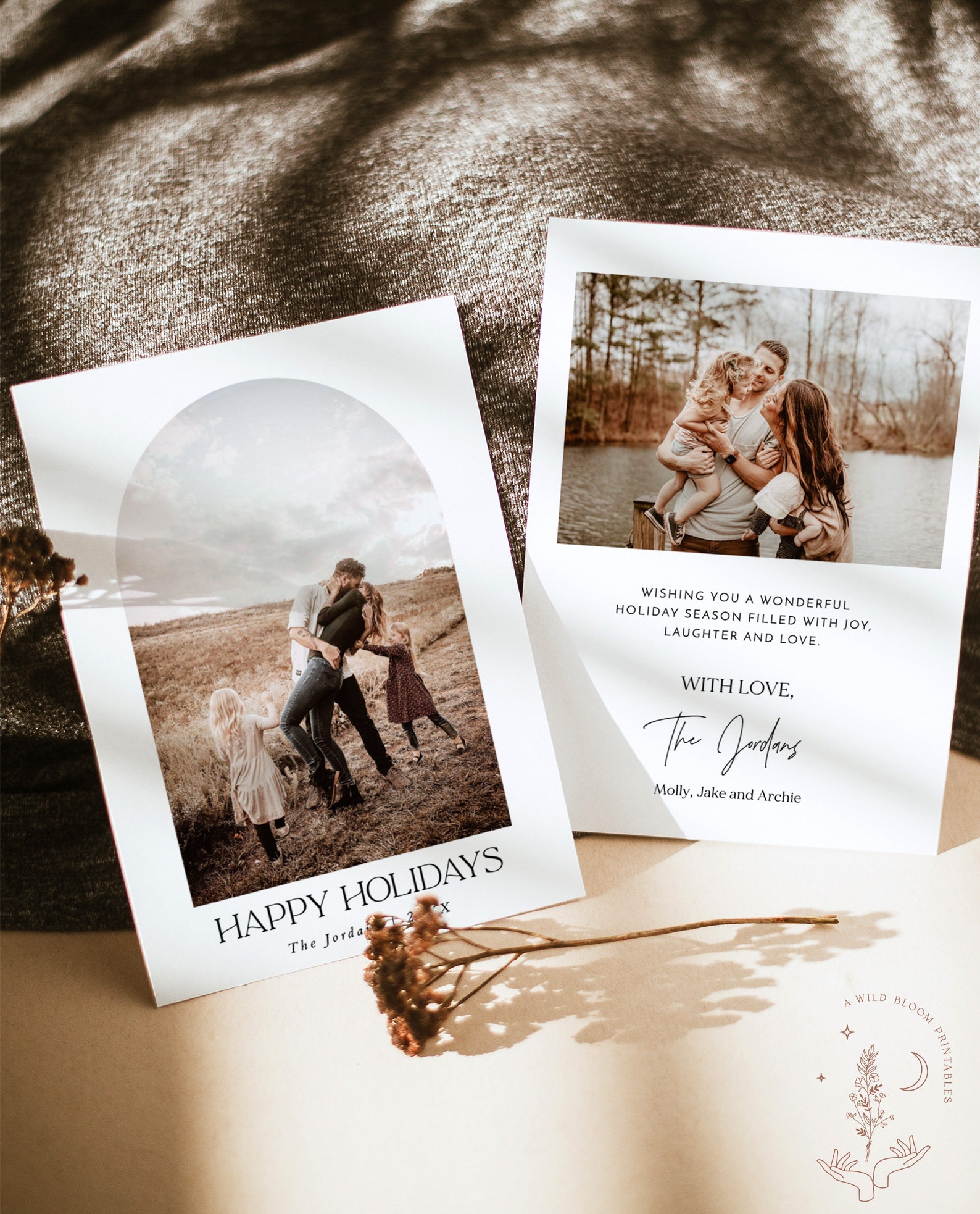 Photo Christmas Card Template, Boho Holiday Card, Minimalist Holidays ...