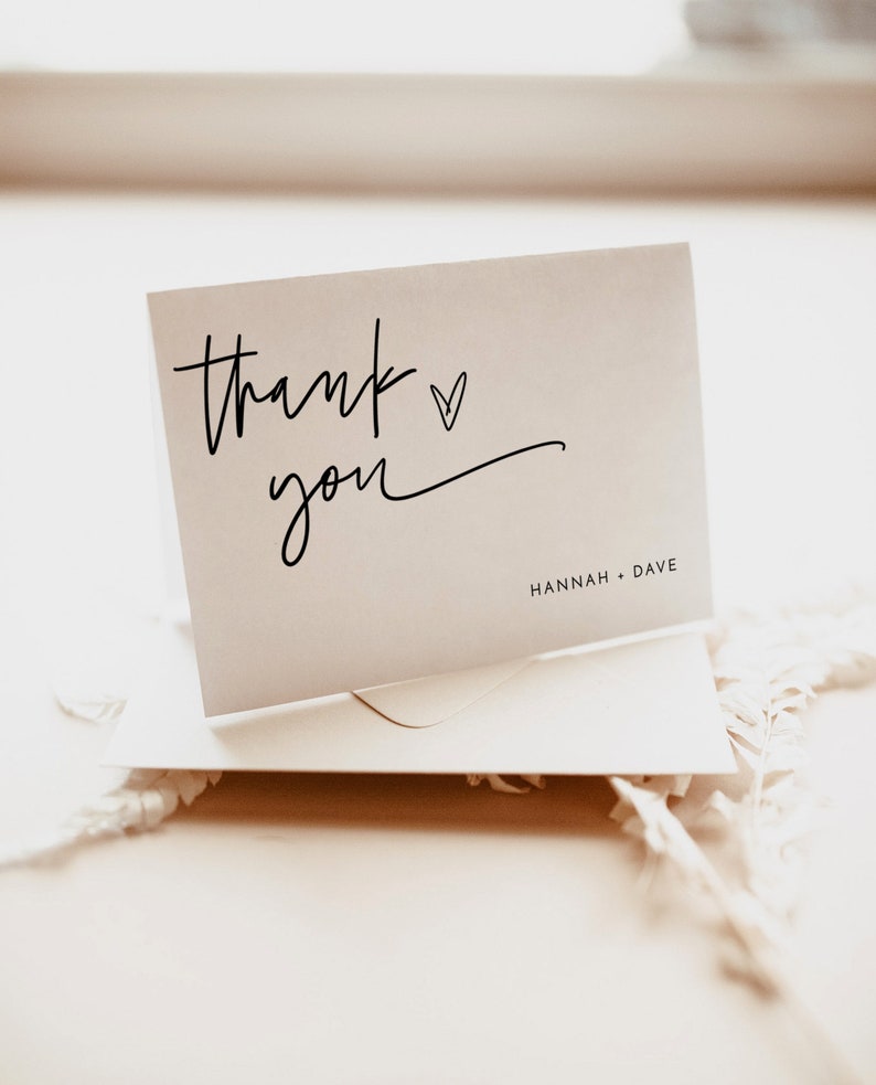 Minimalist Thank You Card Template, Editable Cards, Modern Wedding ...
