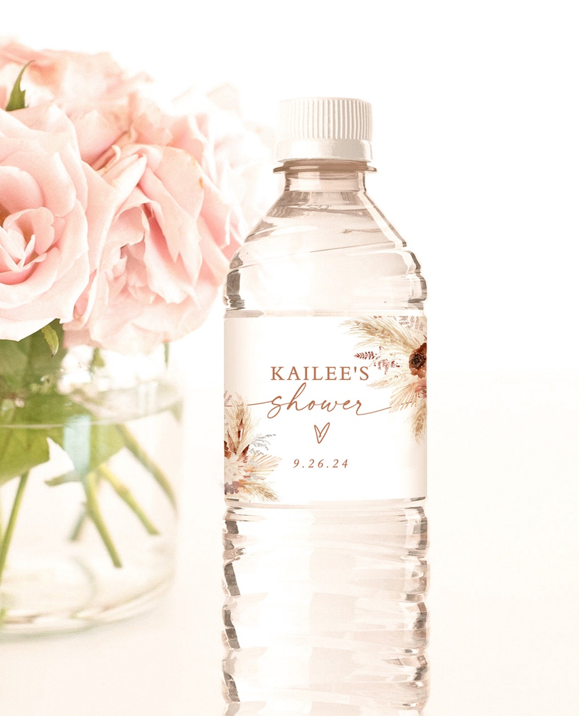 Boho Water Bottle Label, Pampas Grass Water Bottle Label, Boho Baby ...