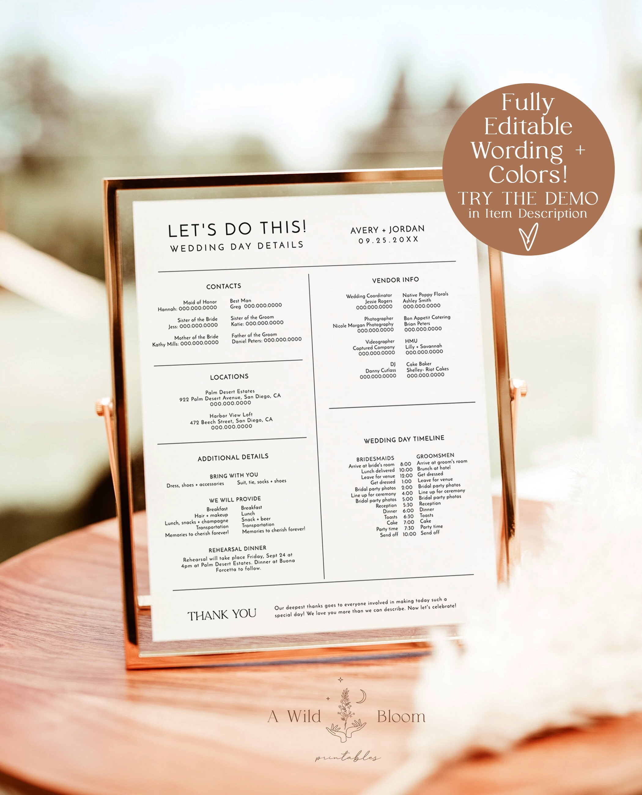 Wedding Day Details Template Wedding Day Schedule Wedding - Etsy