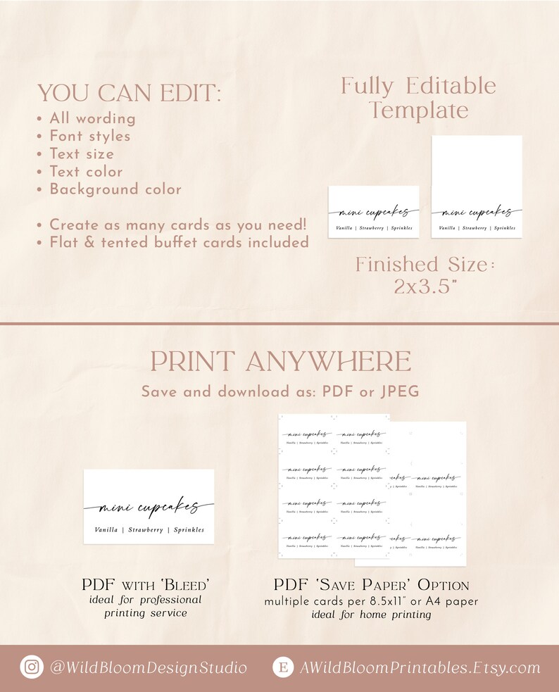 Minimalist Buffet Card Template Modern Wedding Buffet Cards - Etsy