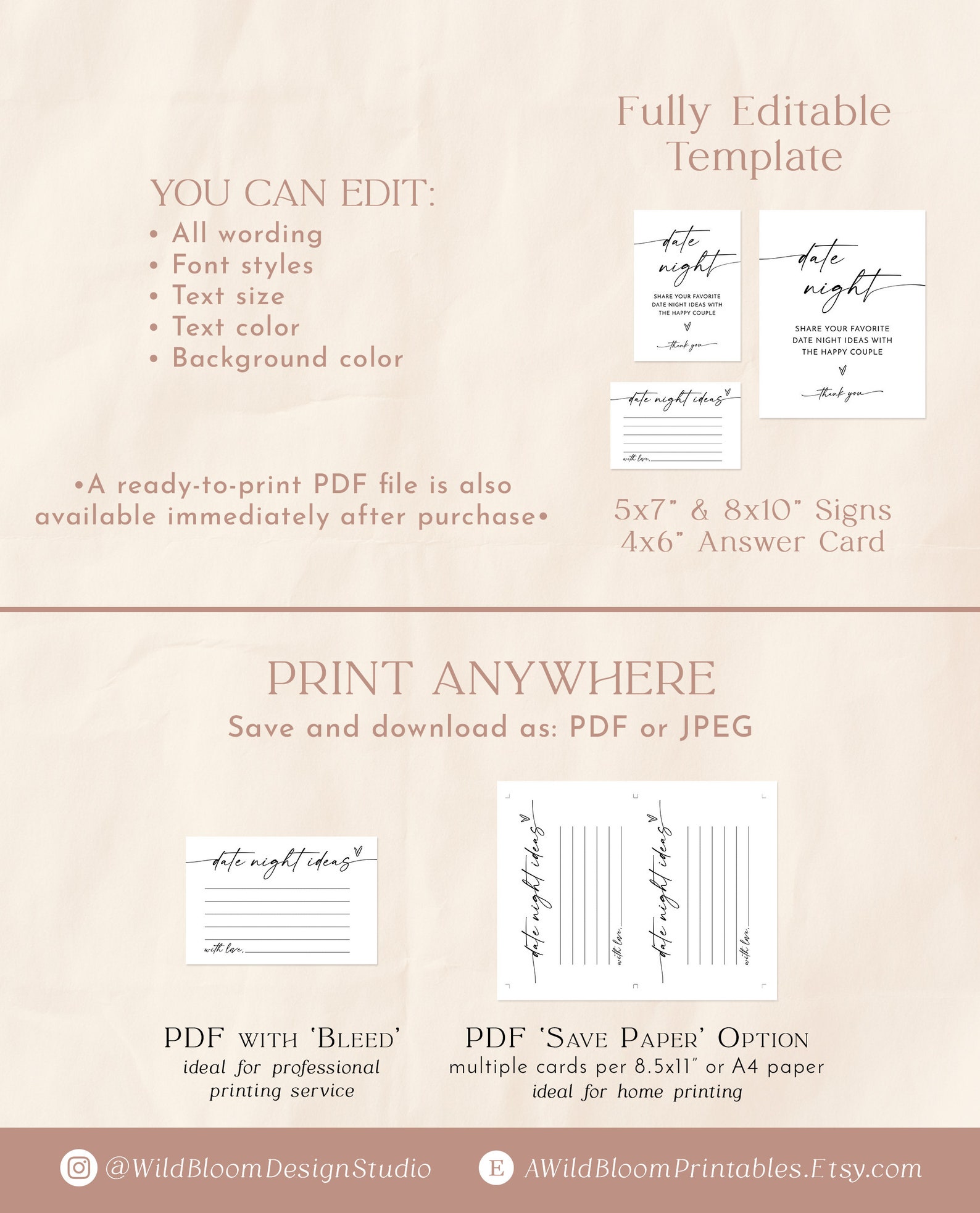 Modern Date Night Ideas Card Date Night Ideas Sign Boho - Etsy