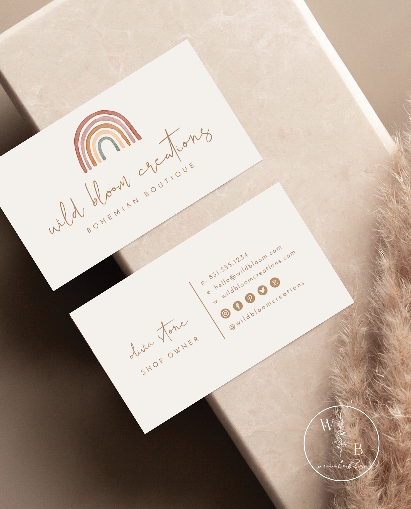 Rainbow Business Card Template Boho Rainbow Watercolor - Etsy