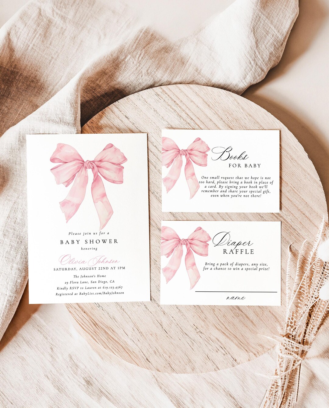 Pink Bow Baby Shower Invitation Template, Pastel Pink Baby Shower ...