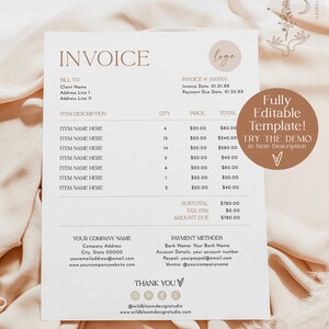 Minimalist Invoice Template, Boho Small Business, Modern Client Invoice ...