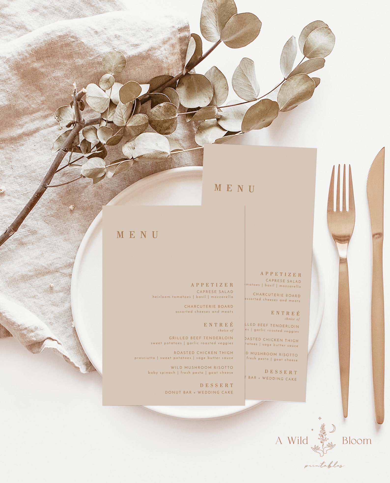 Modern Minimalist Wedding Menu Beige Modern Wedding Menu | Etsy