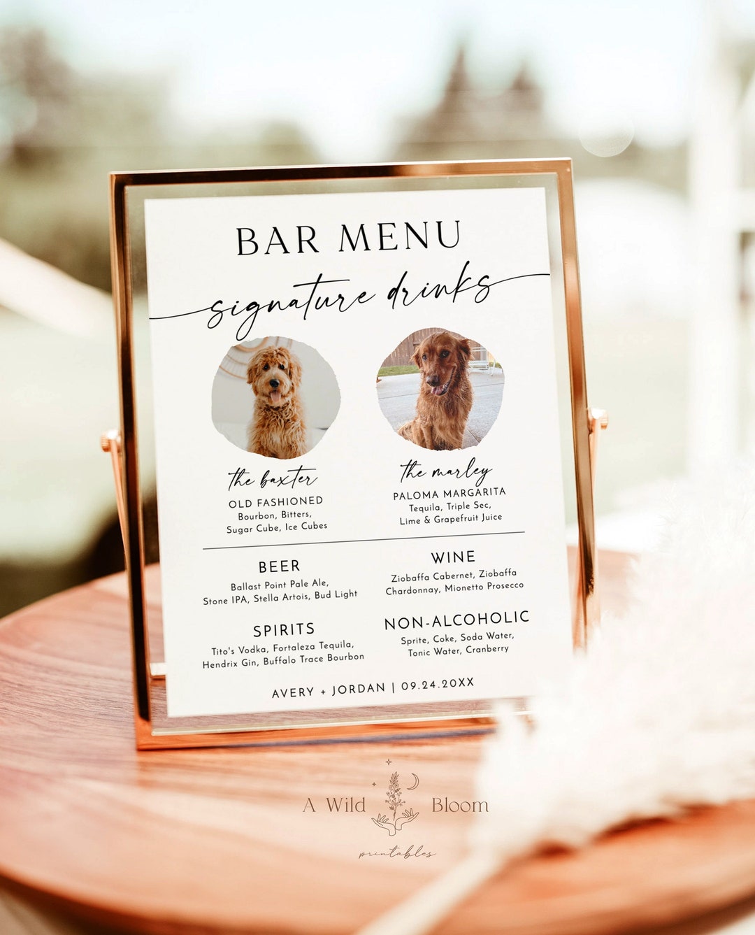 Pet Signature Cocktail Sign, Dog Signature Drink Sign, Minimalist ...