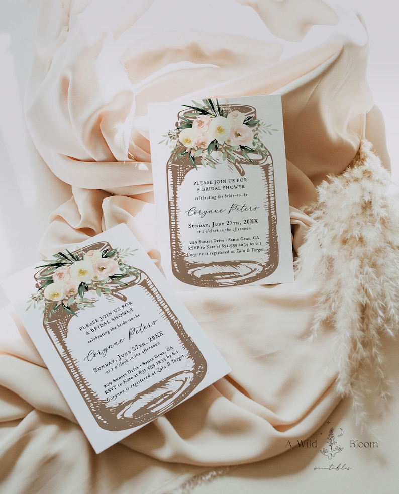 Rustic Bridal Shower Invitation Template, Country Invite, Mason Jar ...