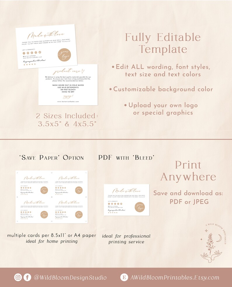 Made With Love Care Card Small Business Care Card Editable - Etsy