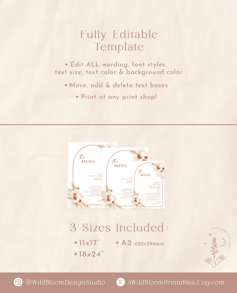 Boho Wedding Menu Poster Dinner Menu Poster Modern - Etsy