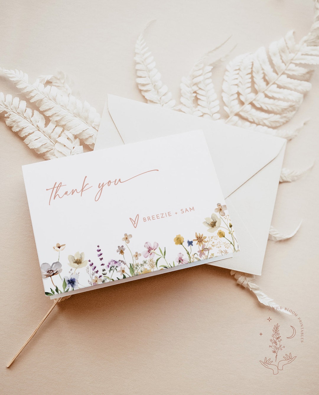 Wildflower Thank You Cards, Garden Floral Bridal Shower Thank You Cards ...
