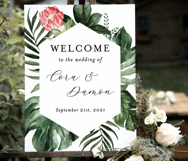 Tropical Wedding Welcome Sign Template Modern Tropical | Etsy