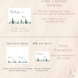 Winter Thank You Card Template, Editable Thank You Cards, Rustic Pine ...