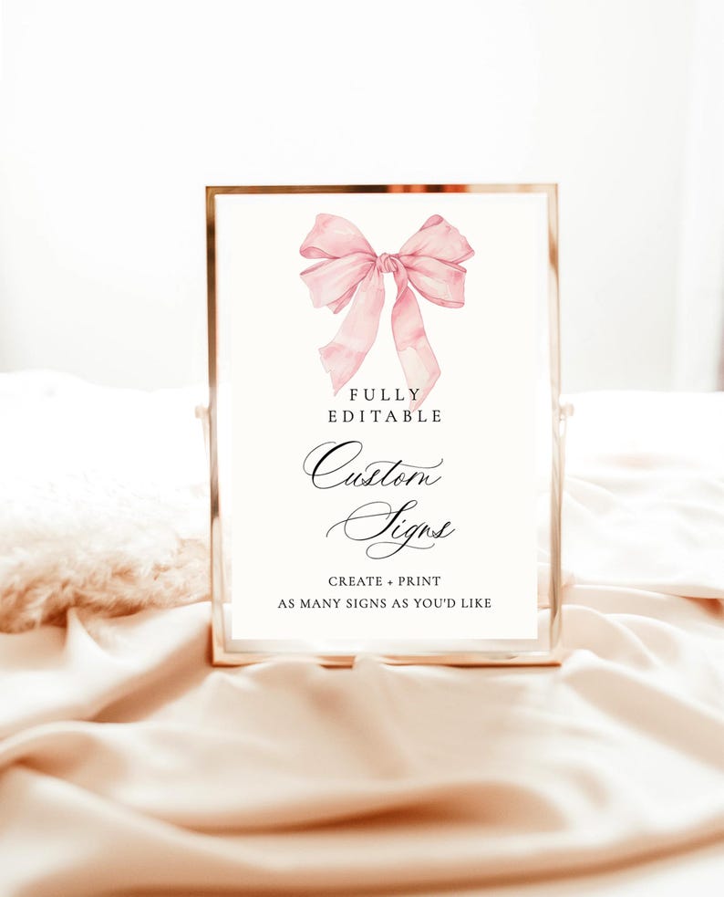 Pink Bow Shower Signs, Custom Sign Template, Ribbon, Baby, Bridal ...