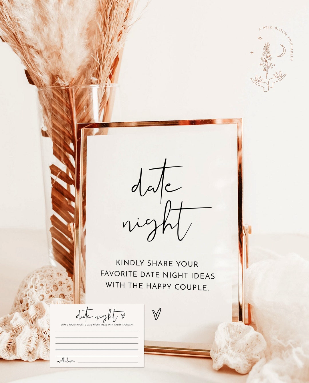 Date Night Ideas Sign, Modern Card, Boho Bridal Shower, Minimalist ...