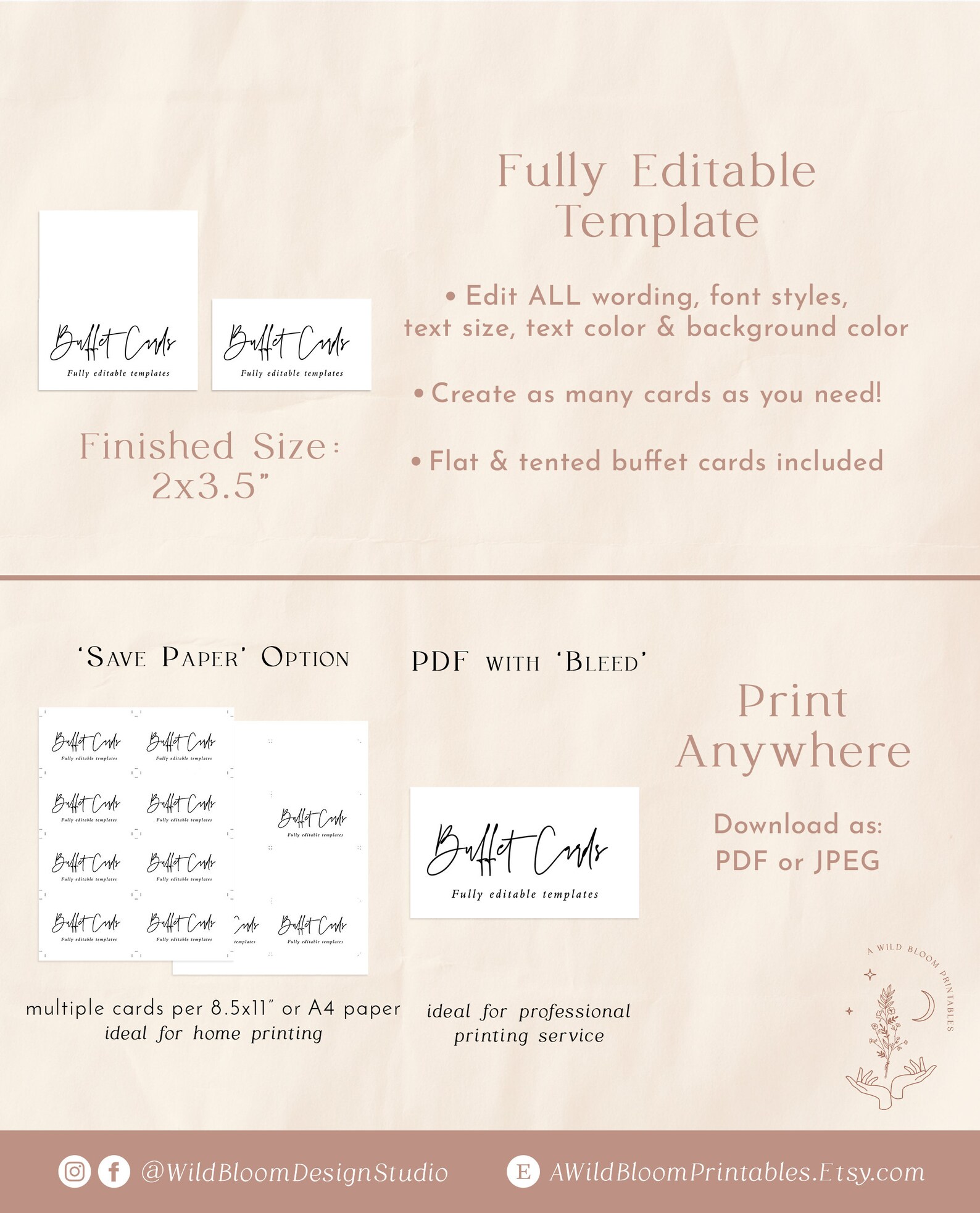Minimalist Buffet Card Template, Cards, Modern Wedding, Food Labels ...