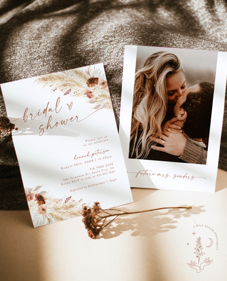 Boho Bridal Shower Invite, Minimalist Bridal Shower Invite, Pampas ...