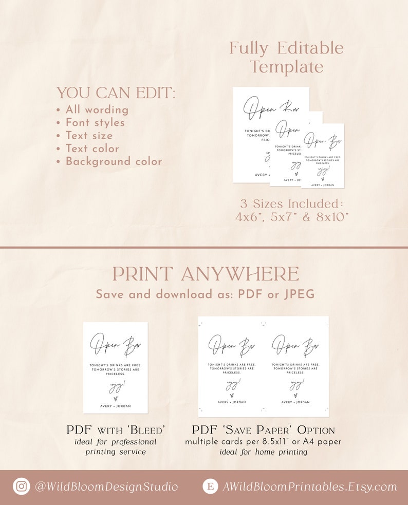 Minimalist Open Bar Sign Template Modern Minimalist Wedding - Etsy